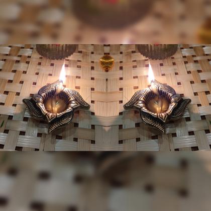 Swastik Vilakku Brass Diya Indian Diwali Oil Lamp Pooja Light Puja ...