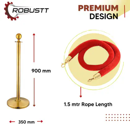 Robustt Stainless Steel Golden finish Q Manager with Red Velvet Rope ...