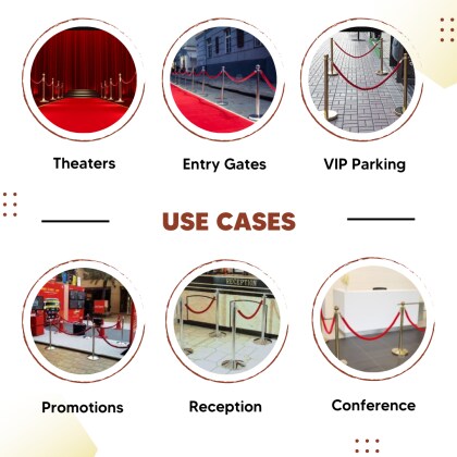 Robustt Stainless Steel Golden finish Q Manager with Red Velvet Rope ...