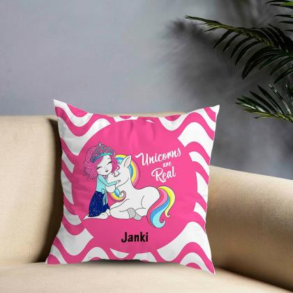 Ashvah Pink Satin Janki Name Unicorn Cushion Cover With Filler-Best ...