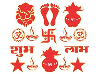 Divinedesigns Multicolor Vinyl Kalash Shubh Labh Diwali Sticker - 61 X ...