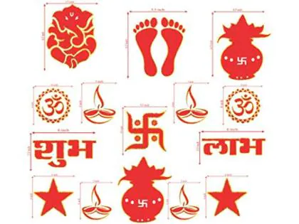 Divinedesigns Multicolor Vinyl Kalash Shubh Labh Diwali Sticker - 61 X ...