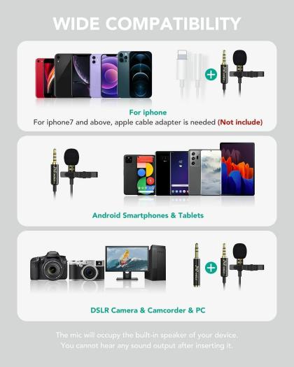 DigiEdge Microphone Wired Mini Mic Omnidirectional Condenser Clip ...