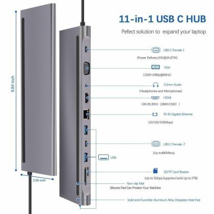 CABLES MASTER USB C Hub,11 in 1 Type C to 4K HDMI Multiport Adapter Hub ...