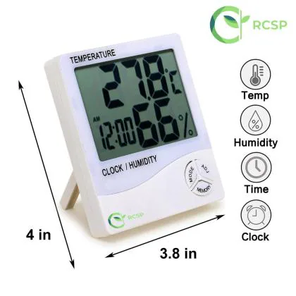 RCSP Digital Room Thermometer With Humidity Indicator And Clock Indoor ...