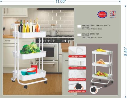 Cipla Plast Kitchen Trolley White High Grade Plastic With Wheels 3 Tier ...