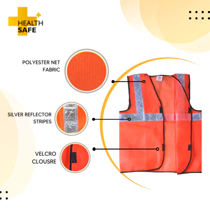 HEALTH SAFE Polyster Fabric Orange Reflective Safety Jacket|Safety Coat ...