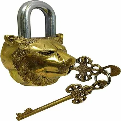 GURU JEE Handmade Solid Brass Lion Padlock with 2 Keys, Beautiful Fully ...