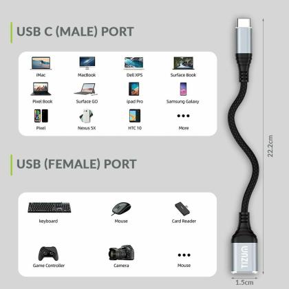 Tizum USB C to USB 3.0 OTG Cable/ Adapter/ Connector, Fast Charging/ Data Transfer, 22 cm - JioMart