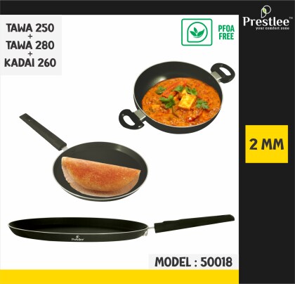 Prestlee Greblon Coating Tawa 250, Tawa 280 & Kadai 260 Combo 2 MM ...
