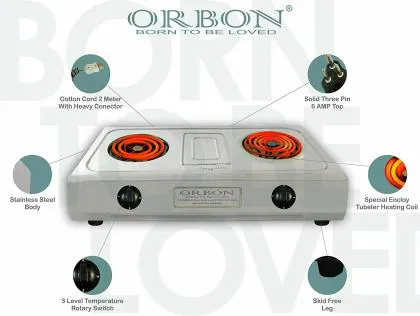 Orbon Double Heavy SS 1000W + 1250W, 2 Burner Electric G Coil cooking ...