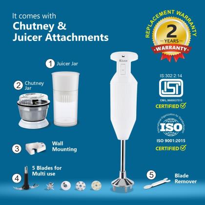 Rico HBCJ Pro Hand Blender with Chutney and Juice Jar (150 Watt ,White ...