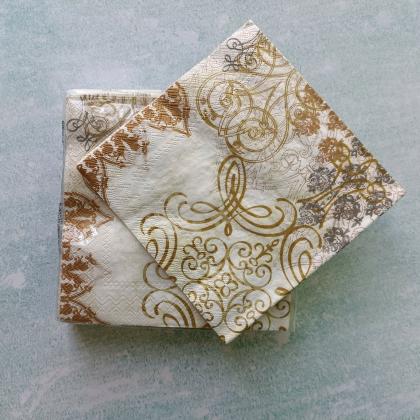 The Little Basket Printed Glamour Gold Cocktail Tissue Paper Napkins 25 ...