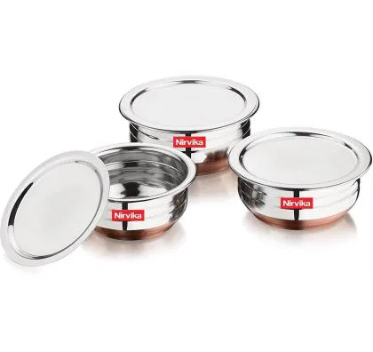 Nirvika Silver And Copper Stainless Steel Handi with Lid of 750, 1000 ...