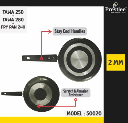 Prestlee Greblon Coating Tawa 250, Tawa 280 & Fry Pan 240 Combo 2 MM ...