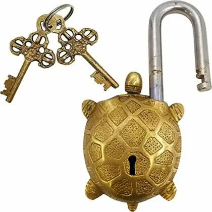 GURU JEE Solid Brass Turtle Padlock with 2 Keys, Beautiful Fully ...