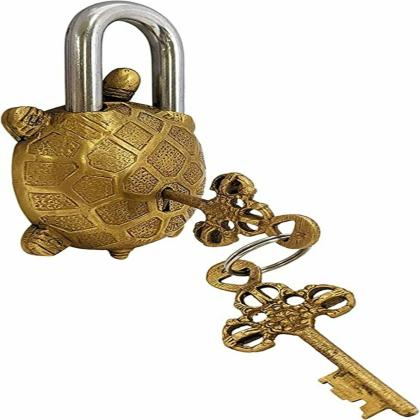 GURU JEE Solid Brass Turtle Padlock with 2 Keys, Beautiful Fully ...