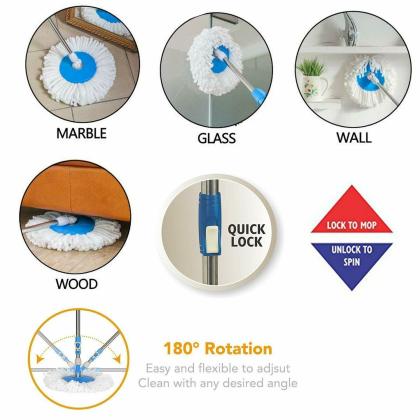 Homeleven Mop Rod Stick Set Rotating Floor Cleaning Steel Spin Mop Rod ...