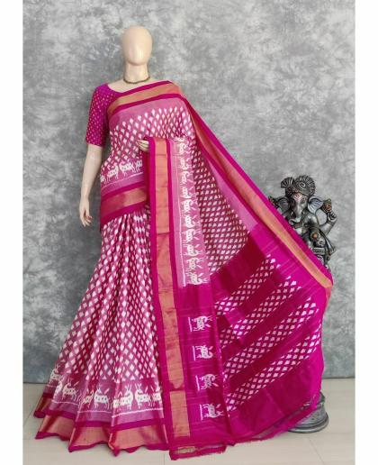 Vikas Handlooms Pochampally ikat pattu silk tissue border diamond ...