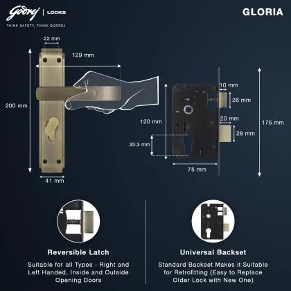Godrej Locks Gloria Brown Antique Brass Door Handle with Lock Set 1CK (200 mm) - JioMart