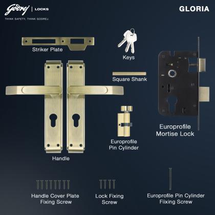 Godrej Locks Gloria Brown Antique Brass Door Handle with Lock Set 1CK ...