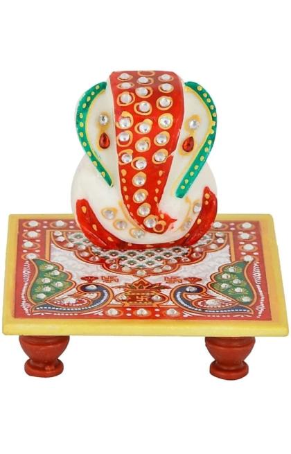 Craftoholics Lord Ganesh Marble Pooja Mooshak Chowki, 10 x 10 x 10 cm ...