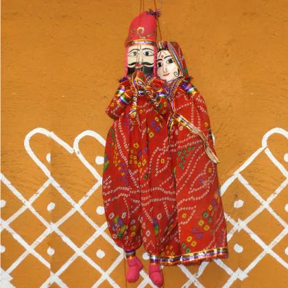 CRAFTAM Wooden Face String Rajasthani Puppet Kathputli Pair Decorative ...