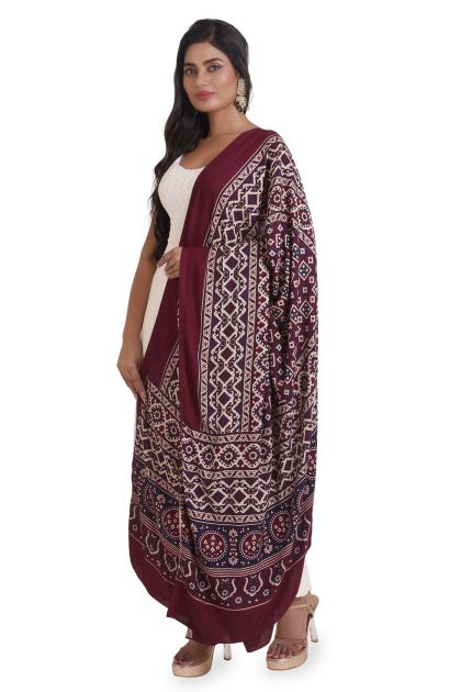 Amrozia Staple Cotton Ajrakh Hand Print Dupatta For Women - Maroon ...