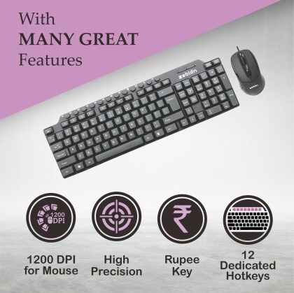 Zebion Viking Wired Keyboard Mouse Combo + Pronto101 4 Port USB HUB ...