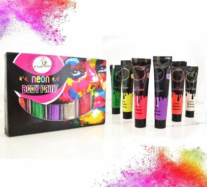 CraftVatika Neon Body Paint for Holi Festival, Skin Friendly Neon UV ...
