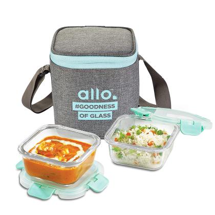 Allo FoodSafe 310ml x 2 Glass Lunch Box with Break Free Detachable Lock ...