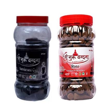 SHREE GURU VANDANA- GUGGUL SAMBRANI 24 CUPS- ROSE DHOOP 400GM CONES-FOR ...