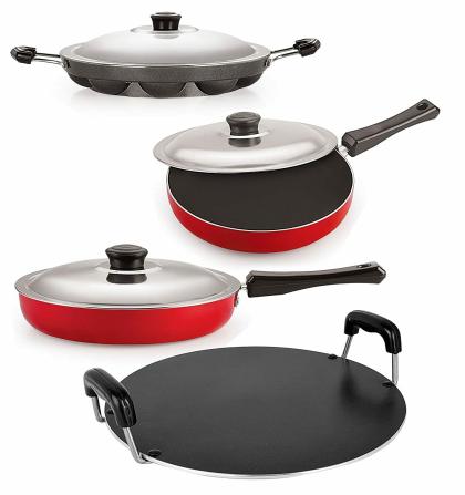 Nirlon Aluminium Non Stick Kitchen Essentials cookware Set of 4-Piece ...
