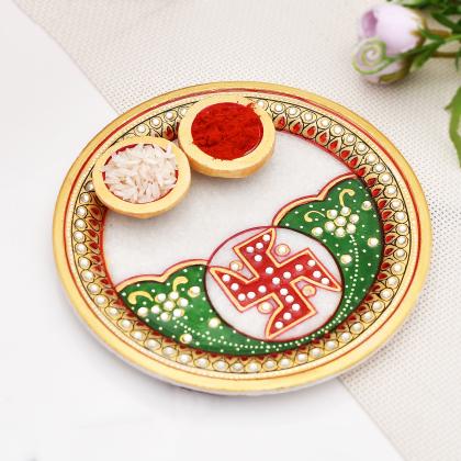 CRAFTAM Marble Decorative Pooja Aarti Thali with Roli Rice for Wedding ...