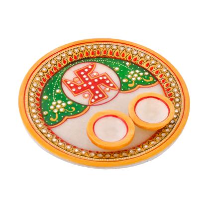 CRAFTAM Marble Decorative Pooja Aarti Thali with Roli Rice for Wedding ...