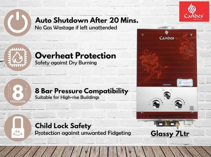 Candes 7 Litre Instant 100% Copper Tank with Anti Rust Coating Body Geyser, ISI Approved LPG Gas ...