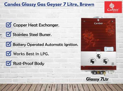Candes 7 Litre Instant 100% Copper Tank with Anti Rust Coating Body Geyser, ISI Approved LPG Gas ...
