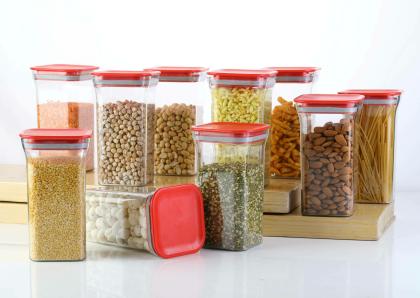 PREXO Red Plastic Kitchen Grocery Storage Containers 1100 ml - Pack Of ...