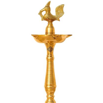 Indian Art Villa Pure Brass Stand/Pillar Diya with Bird Design Height ...