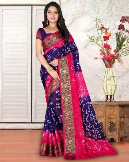 Sareewave Pink And Purple Colour Hand Bandhej Bandhani Saree - JioMart