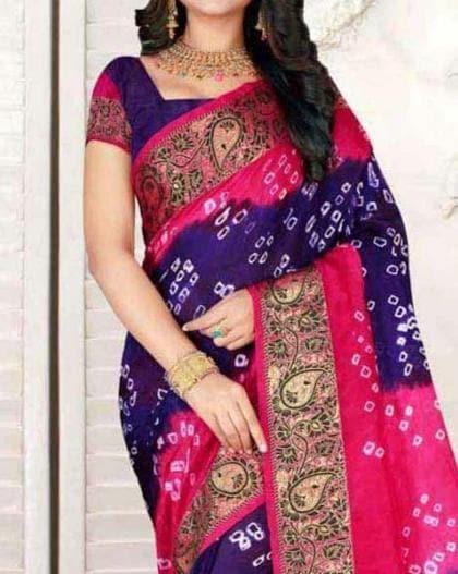 Sareewave Pink And Purple Colour Hand Bandhej Bandhani Saree - JioMart