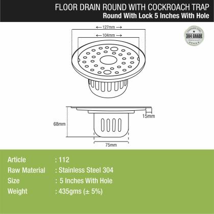 LIPKA Round Floor Drain |304-Grade Stainless Steel |5 x 5 Inches| with ...