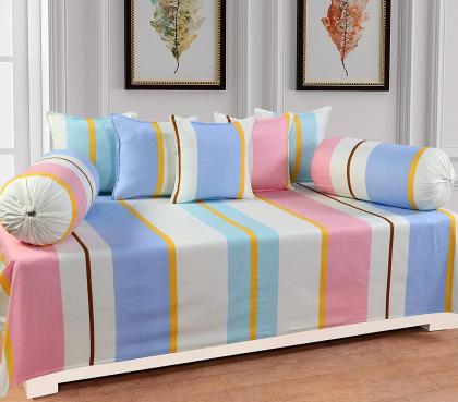 MISMIS Multicolour Cotton Striped Combo Pack Of Diwan Cover Set with ...