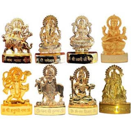 SV traders Metal Gold Plated Idols- Ganesh Ji, Laxmi Ji, Saraswati Ji, Durga Ji, Hanuman Ji ...
