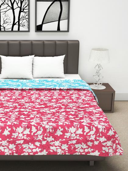 Divine Casa Pink & Sky Blue Floral Microfiber Polyester Double ...