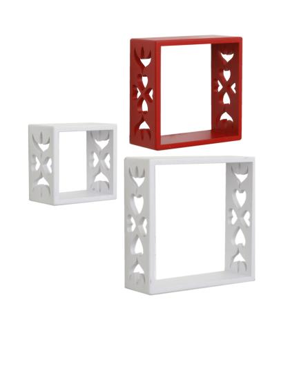 Home Sparkle Mini Heart Pattern White and Red MDF Cube Wall Shelves ...