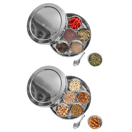 Ashoka 7 vati Steel Masala Container with Double Lid and Belly Bottom ...
