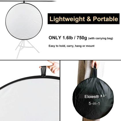 Eloies 43 inch Light Reflector, 5-in-1 Collapsible Portable Photography ...