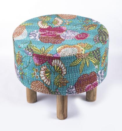 Ikiriya Collio Solid Wood Ottoman| Pouffee| Pouf Stool in Sea Green ...