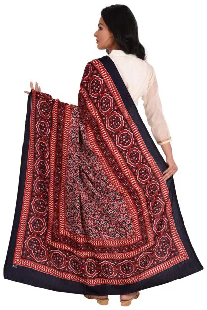Amrozia Rayon Ajrakh Hand Print Dupatta For Women -Maroon - JioMart